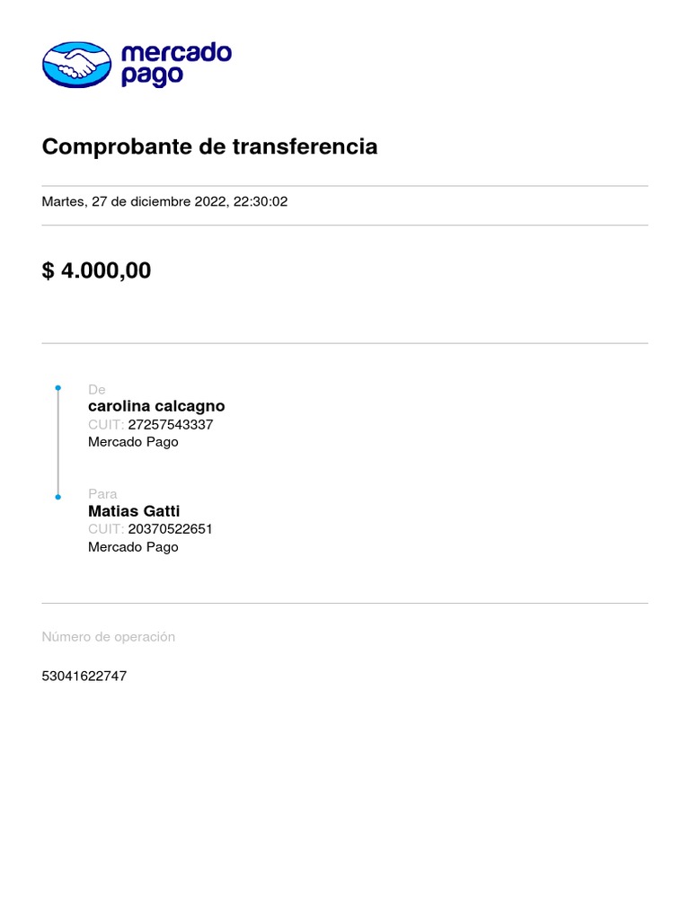Comprobante transferencia $4000 MP | PDF