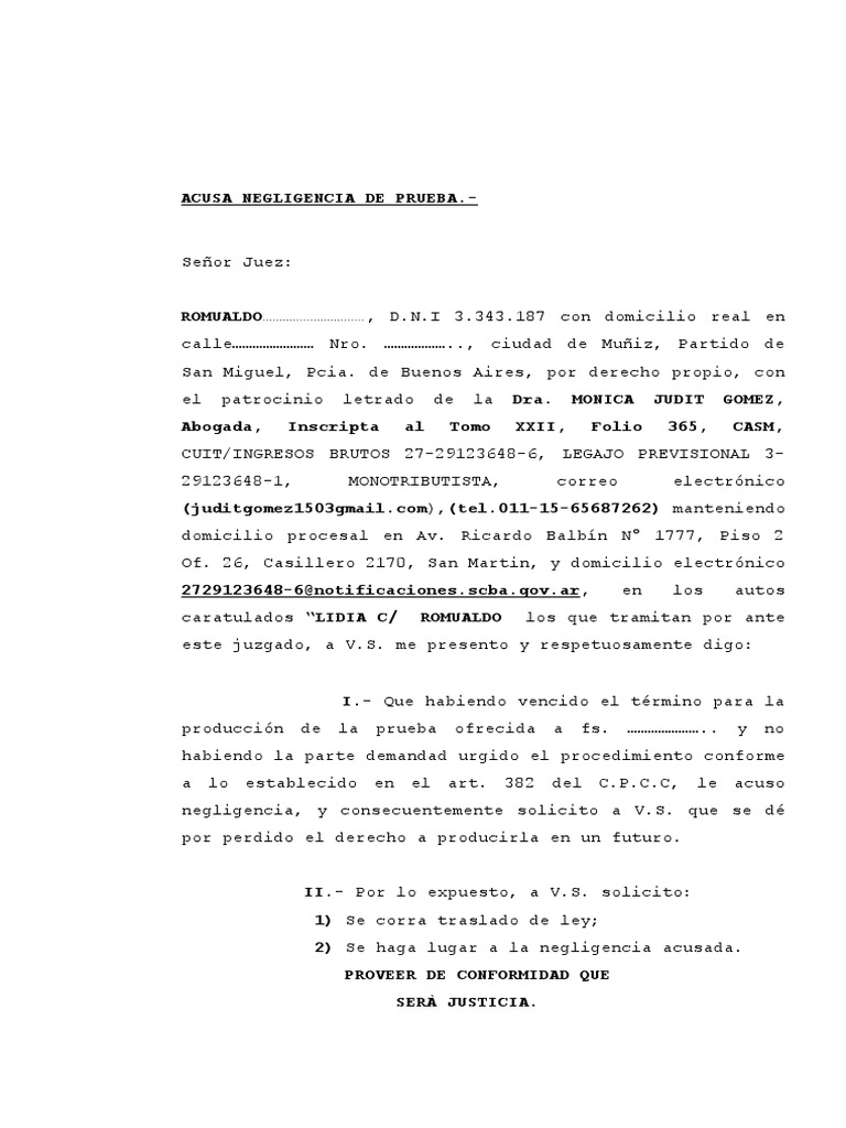 Acusa Negligencia De Prueba Pdf
