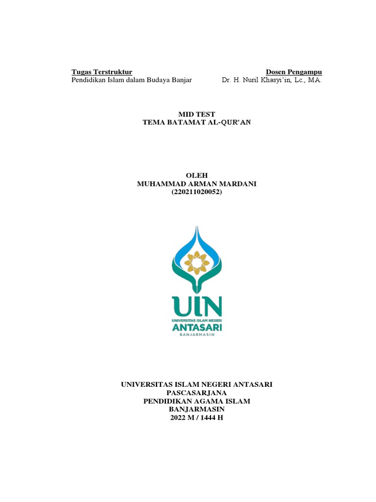 Muhammad Arman Mardani 220211020052 Mid Test Budaya Banjar | PDF ...