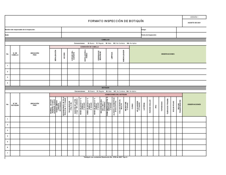 Formato Inspección Botiquines y Camillas 1.0 | PDF