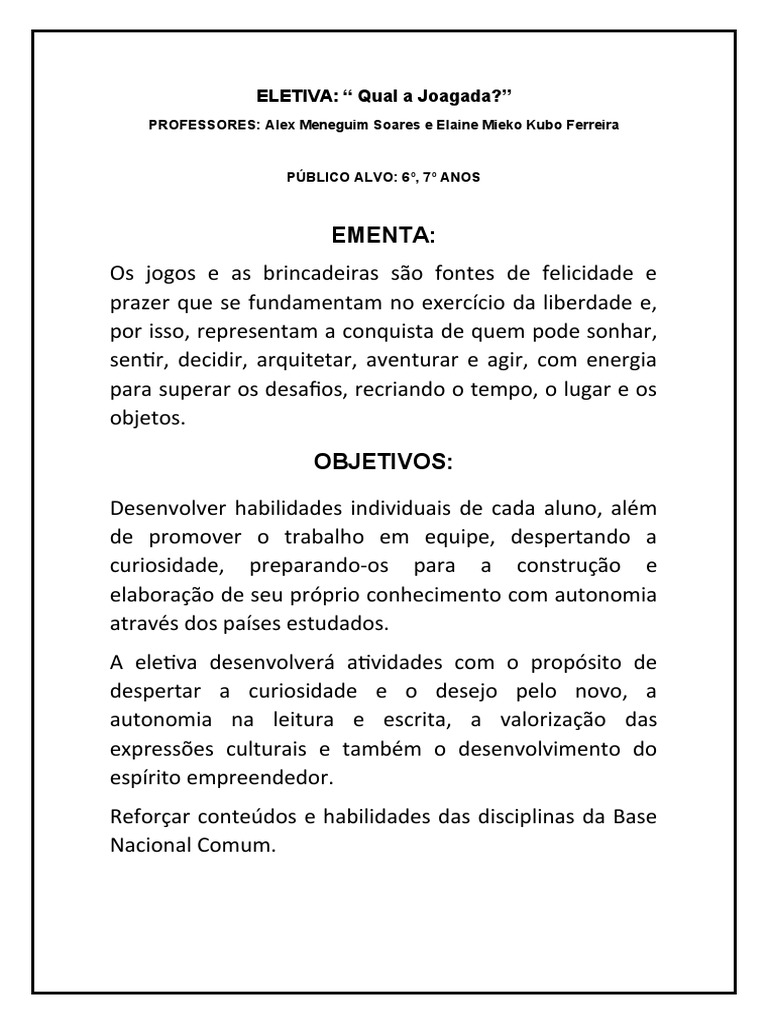 EMENTA ELETIVA Alex | PDF