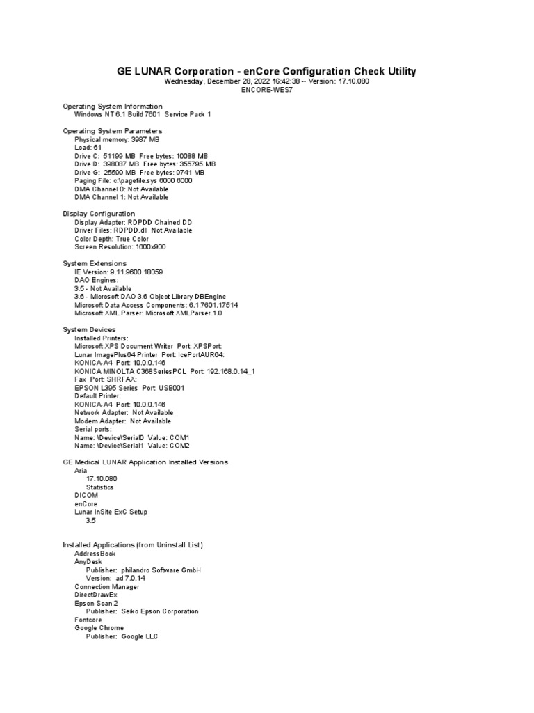 Ge Lunar Corporation - Encore Configuration Check Utility | PDF ...