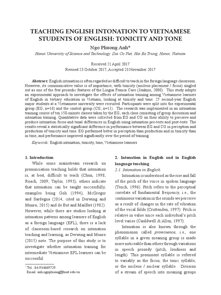 Teaching English Intonation To Vietnamese Students of English: Tonicity ...