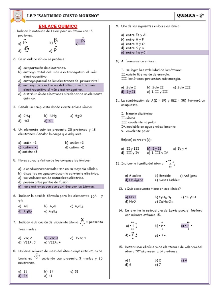 Enlace Quimico Ejercicios En Clase Descargar Gratis Pdf Enlace