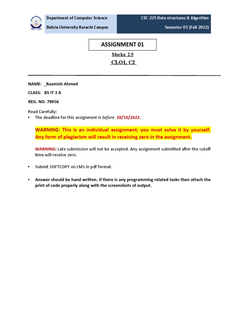 Dsa Ass 1 | PDF | Algorithms And Data Structures | Computer Programming