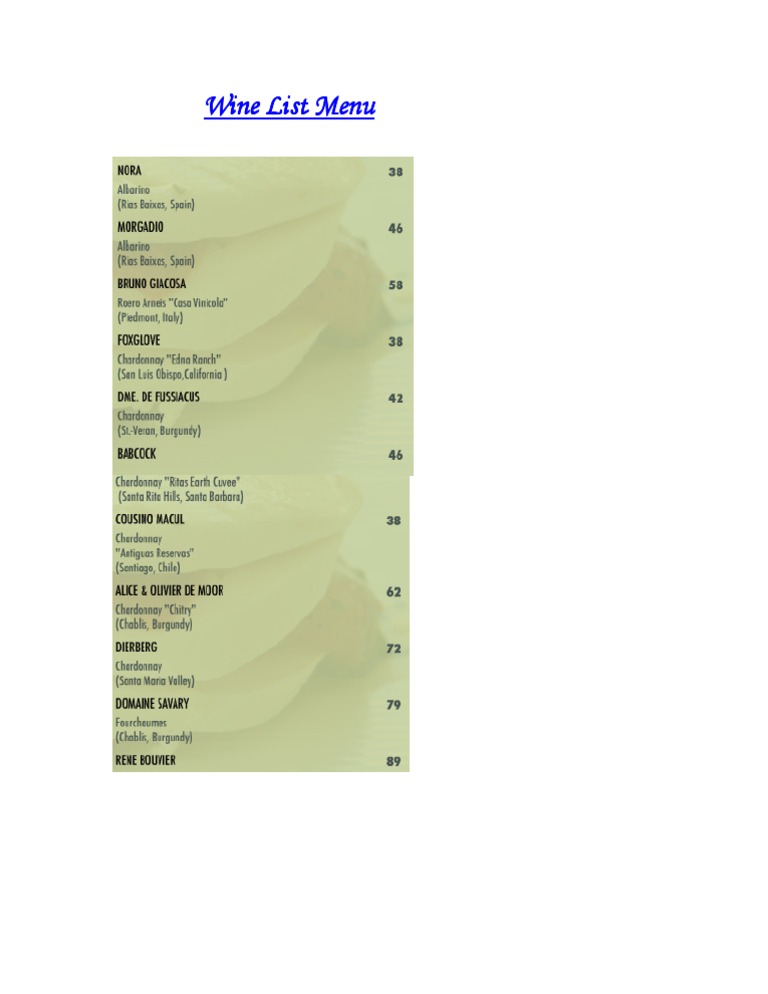 Wine List Menu | PDF