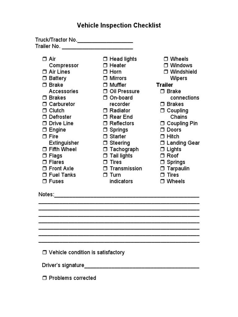 Vehicle Inspection Checklist | PDF