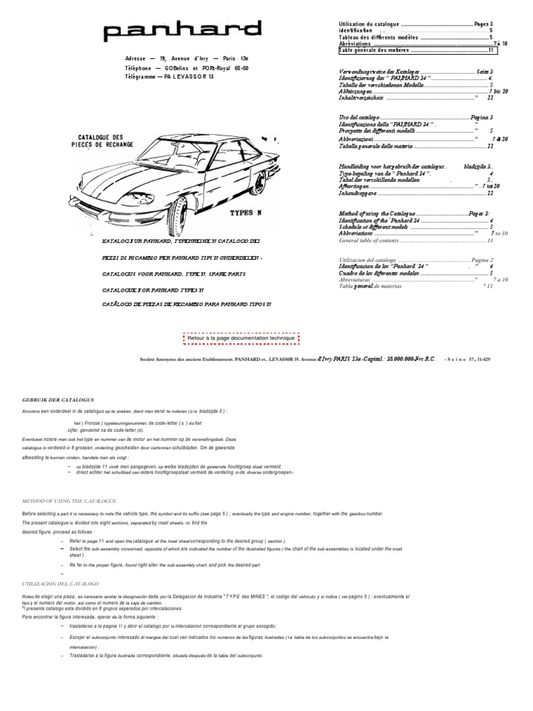 Panhard PL24 - Catalogue Pieces Rechange | PDF