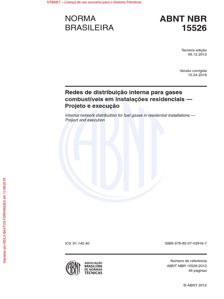 NBR 15.526 (2012-Redes de Distribuição Interna para Gases Combustíveis ...