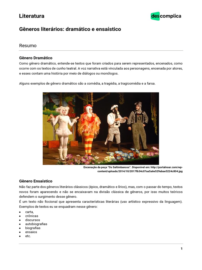 Gêneros Dramático e Ensaístico na Literatura | PDF | Teatro | Ator