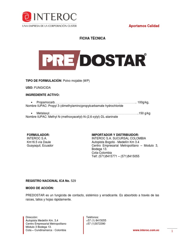Ficha Técnica del Fungicida Predostar | PDF | Pesticida | Botánica