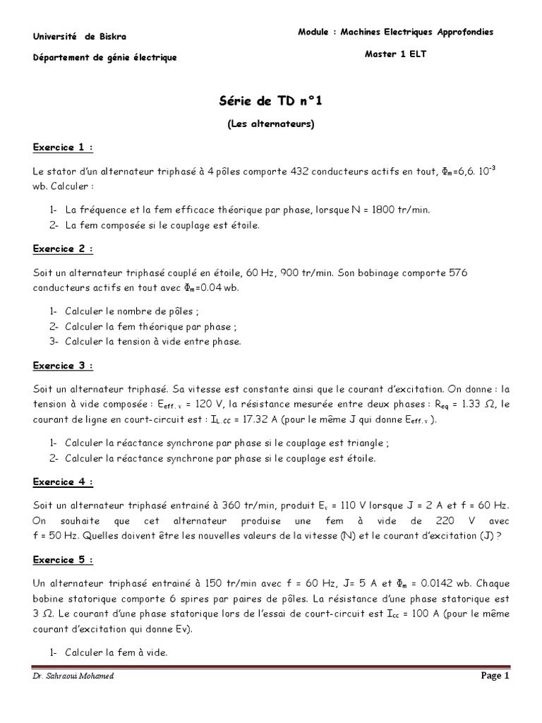TD 1 | PDF | Électrotechnique | Électromagnétisme