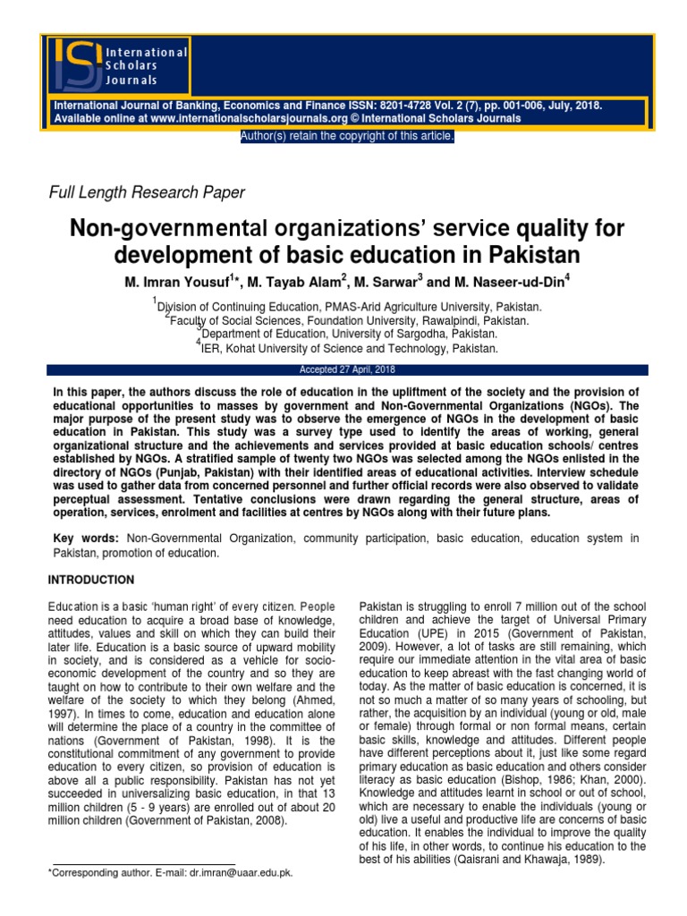 Nongovernmental Organizations Service Quality For Development of Basic ...