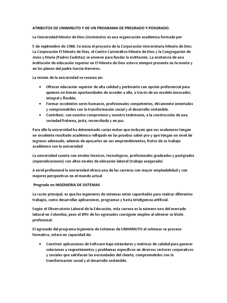 Atributos de Uniminuto y de Un Programa de Pregrado y Posgrado | PDF | Software | La seguridad ...