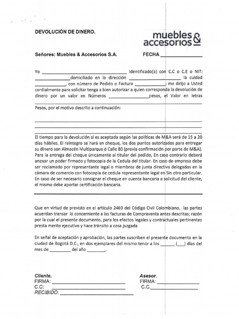 Carta Devolucion de Dinero | PDF