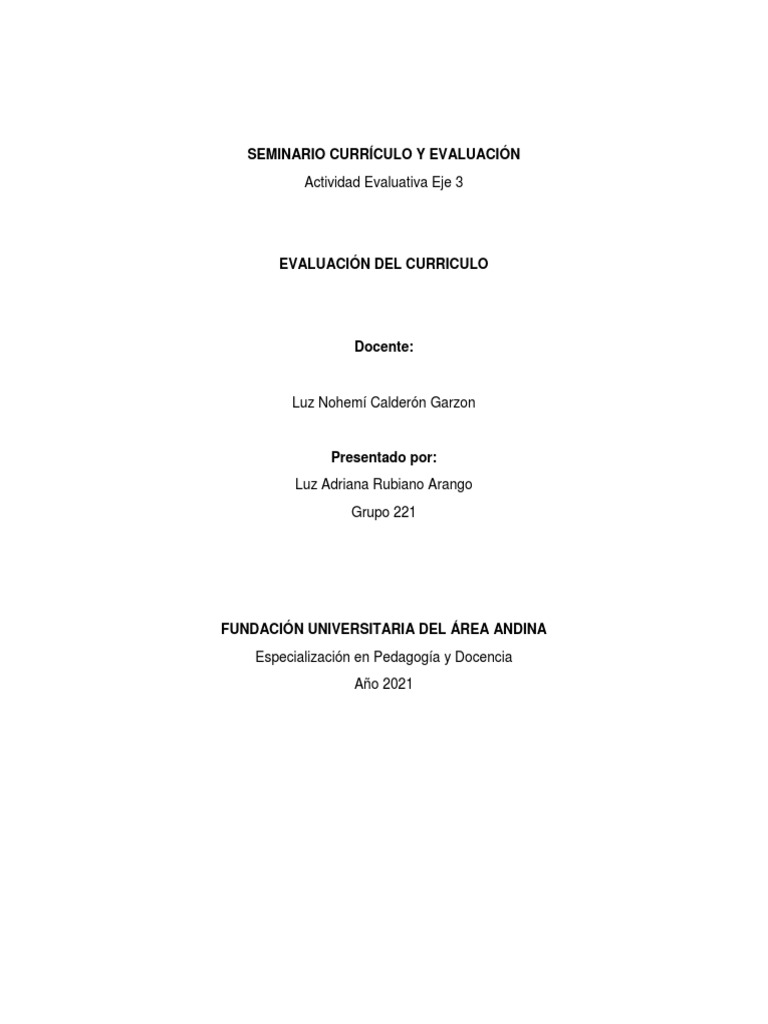 Actividad Del Eje 3 Evaluaciòn Curriculo | PDF | Plan de estudios | Evaluación