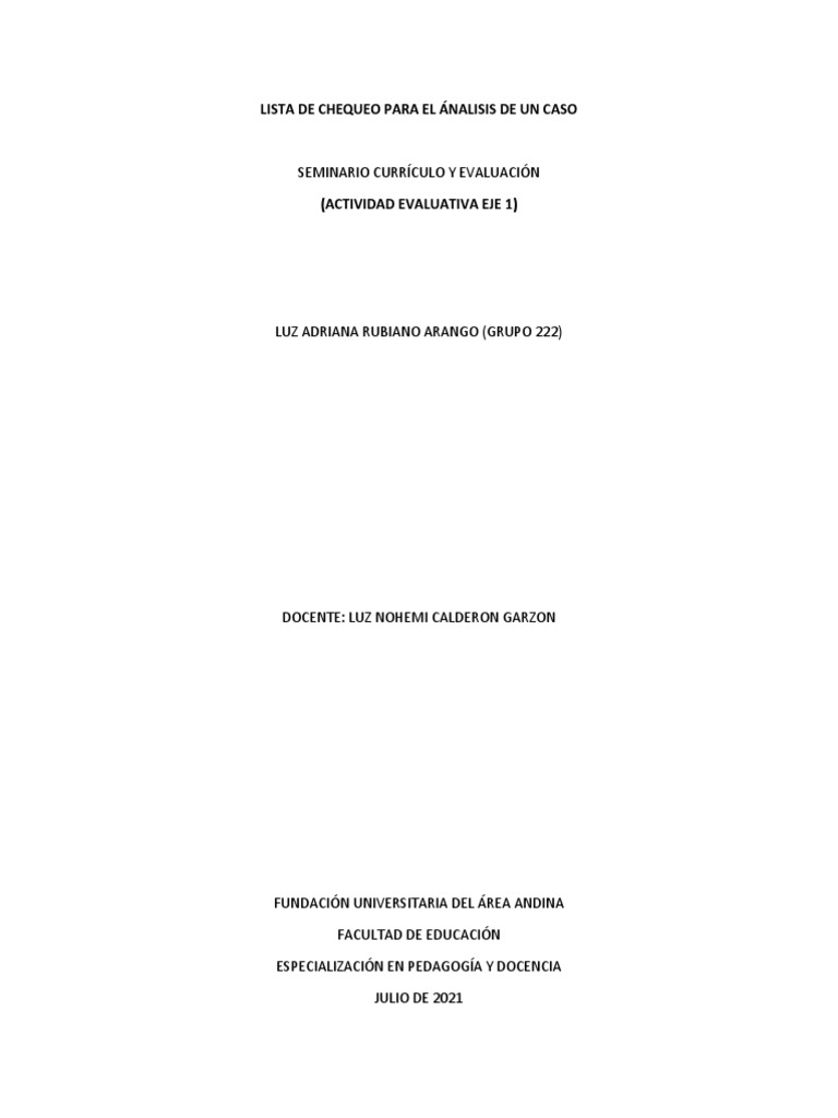 Eje 1 - Lista de Chequeo - Evaluacion Curriculo | PDF | Plan de estudios | Evaluación