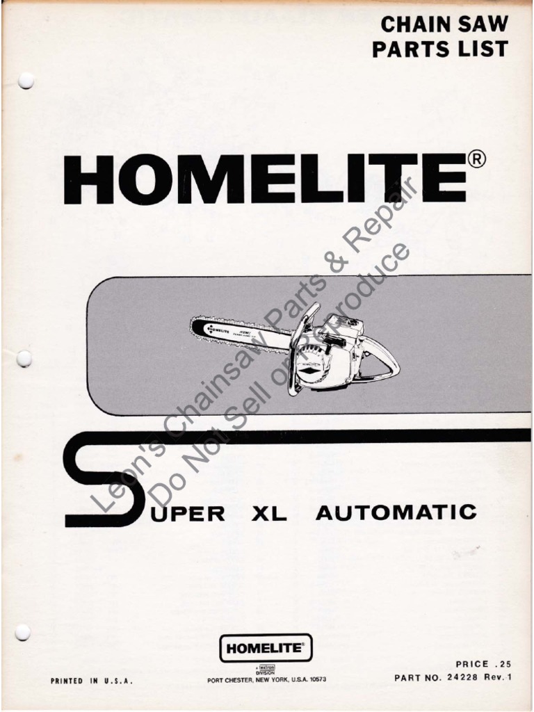 Homelite Super XL Chainsaw Ipl 24228 Revision 1. PDF | PDF