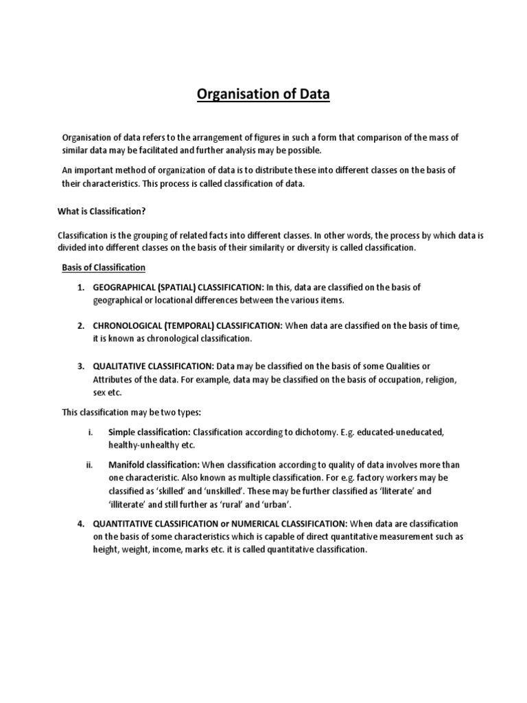 Class 11 Data Organization Notes | PDF | Probability Distribution | Data