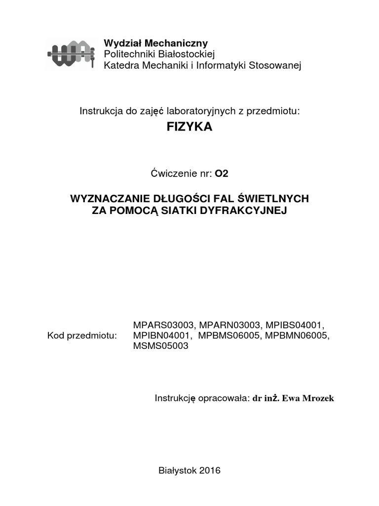 Lab. fizyki ćwiczenie O2 | PDF