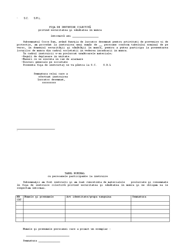 Fisa Instruire Colectiva | PDF