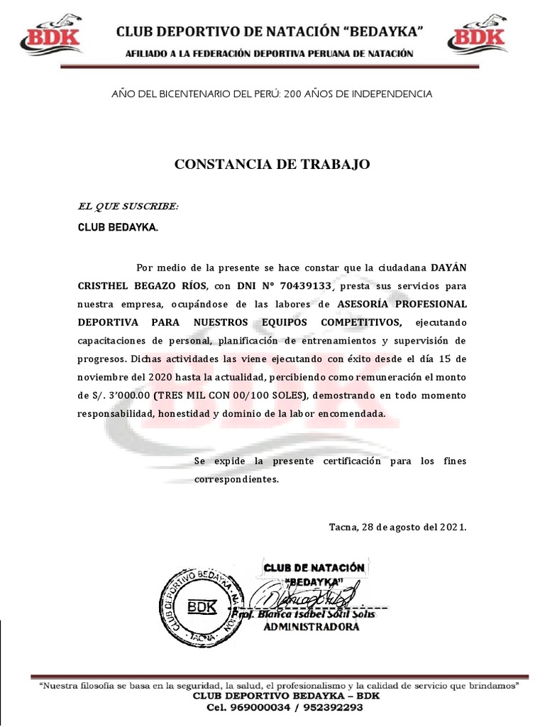 Contancia de Trabajo | PDF