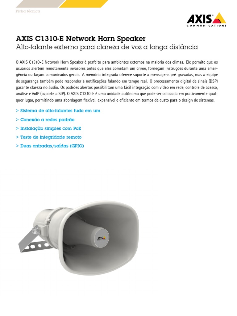 Datasheet Axis c1310 e Network Horn Speaker PT BR 343092 | PDF | Rede ...