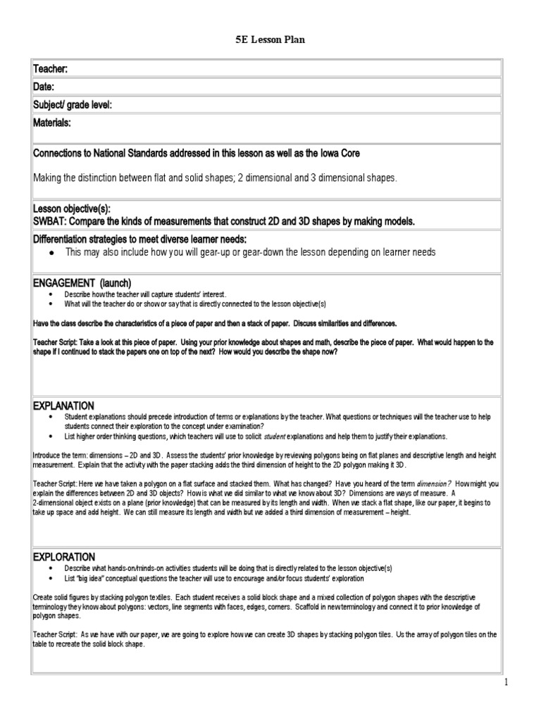 3 5E Lesson Plan | PDF | Lesson Plan | Length