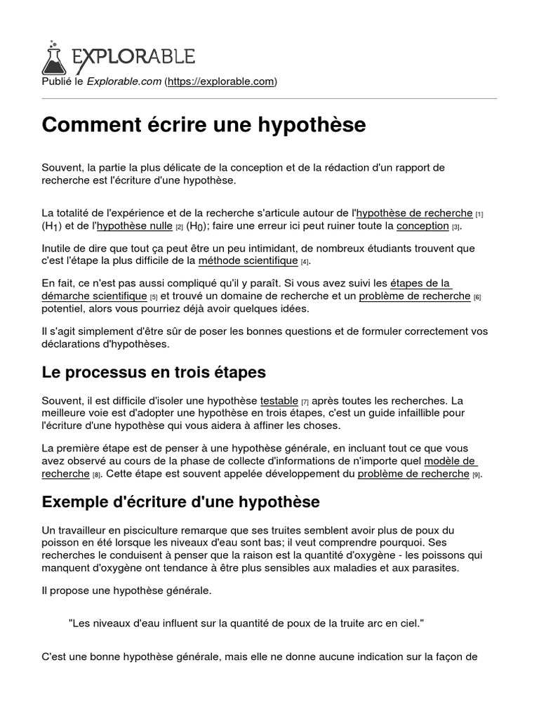 Comment rédiger une hypothèse efficace | PDF | Expérience | Méthode ...