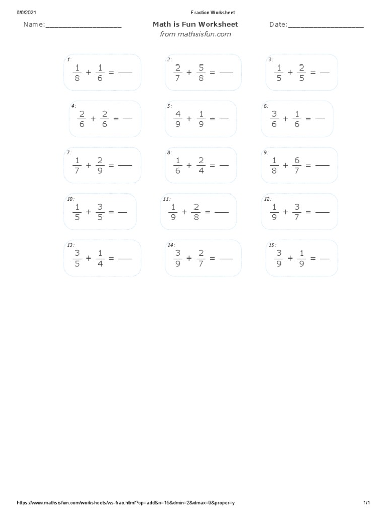 Fraction Addition Worksheet | PDF