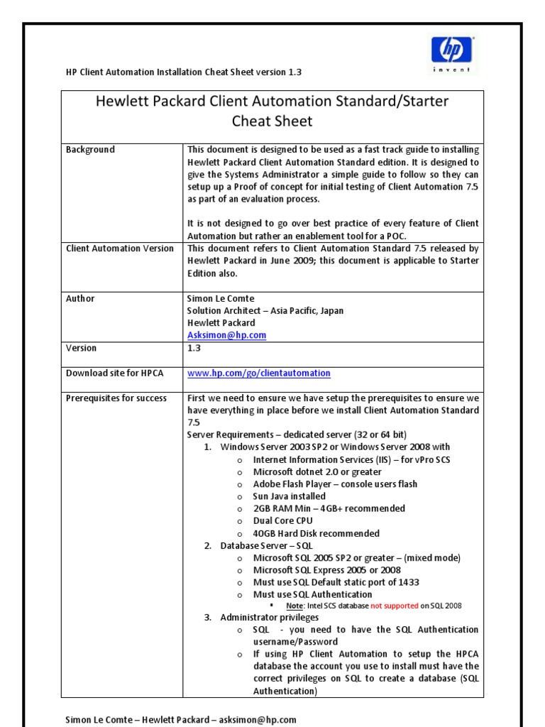 HP Client Automation Install Cheat Sheet | PDF | Installation (Computer ...