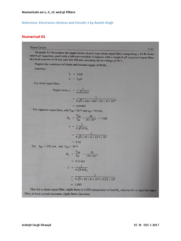 Solving Practical Filter Circuit Problems: A Collection of Numerical Examples Analyzing L, C, LC ...