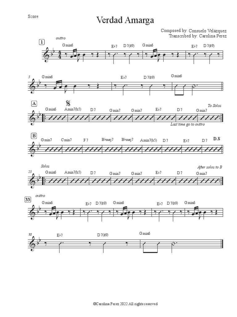 Verdad Amarga in G Minor - Score | PDF