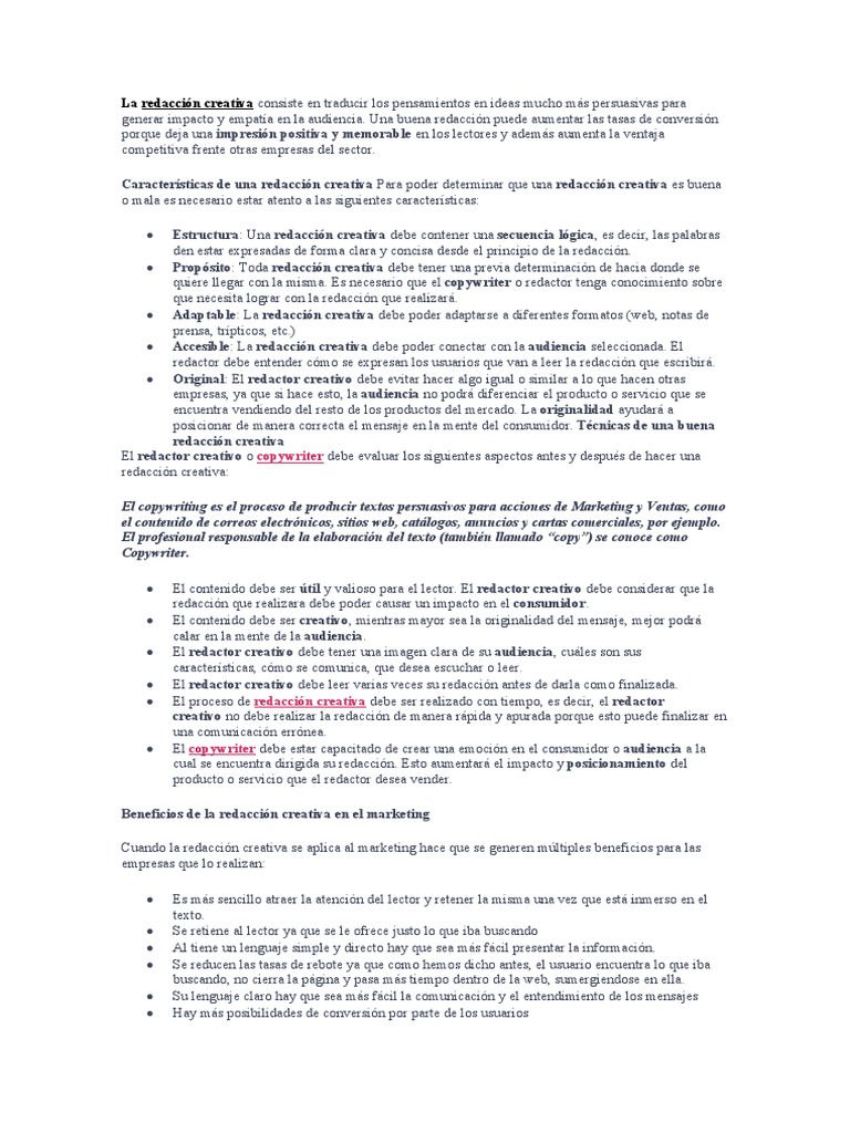 REDACCION CREATIVA Primero | PDF | Marketing | Ensayos
