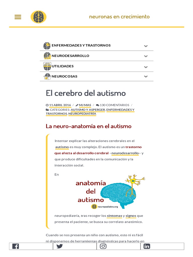 El Cerebro Del Autismo - Neuronas en Crecimiento | PDF | Espectro ...
