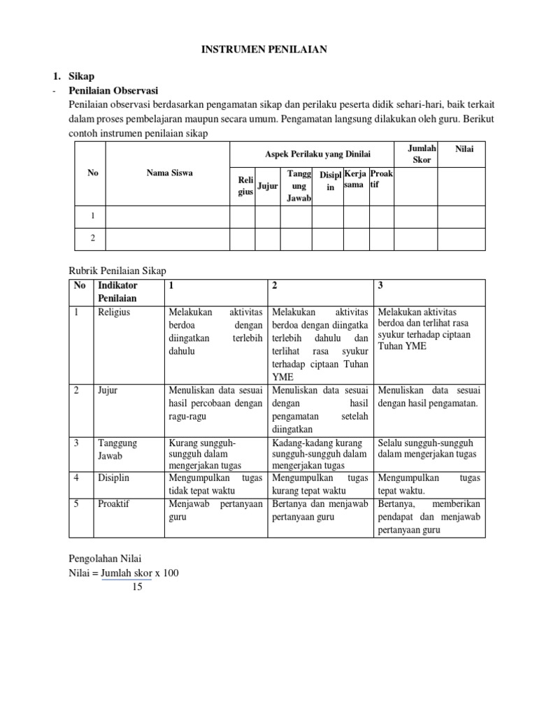 Instrumen Penilaian Sikap dan Pengetahuan | PDF