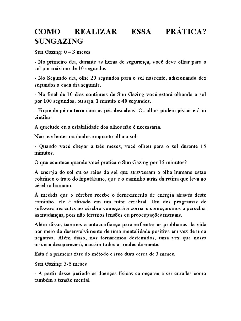 Como Realizar Essa Prática - SUNGAZING | PDF | Sol | Olho