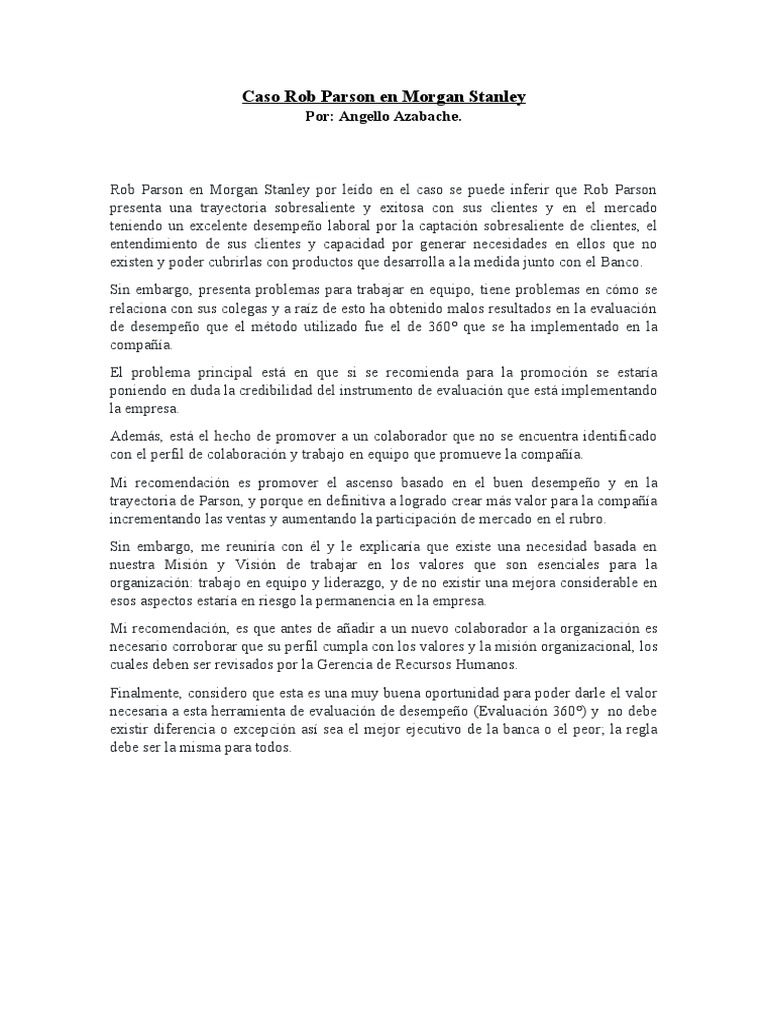 Caso Rob Parson en Morgan Stanley - Angello Azabache | PDF