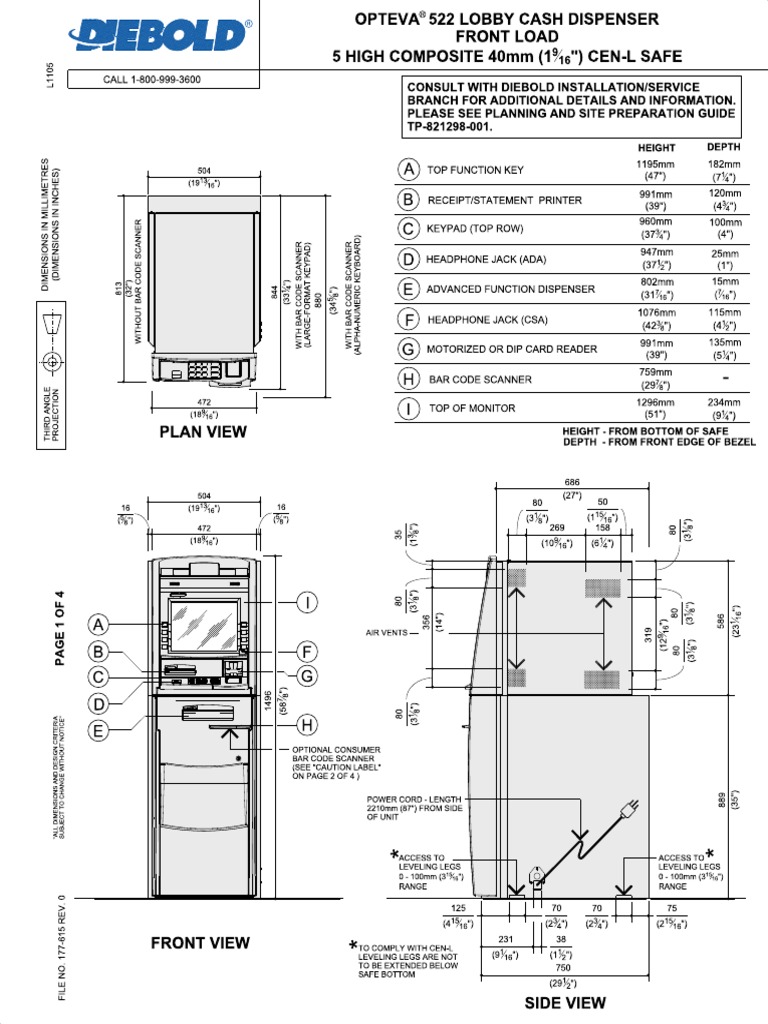 Opteva 522 Lobby Cash Dispenser Specs | PDF | Ac Power Plugs And ...