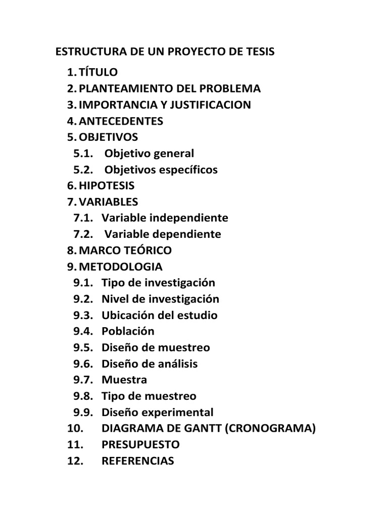 Estructura de Un Proyecto de Tesis | PDF Estructura de Un Proyecto de Tesis | PDF