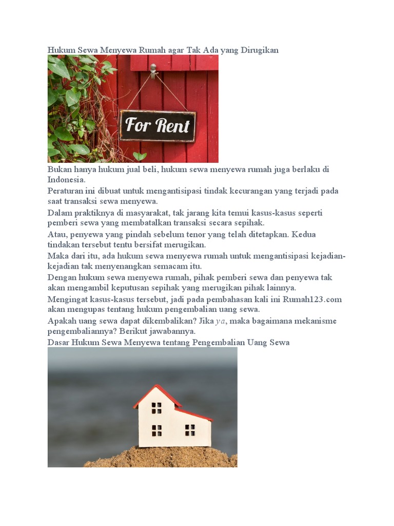 Hukum Sewa Menyewa Rumah Agar Tak Ada Yang Dirugikan | PDF Hukum Sewa Menyewa Rumah Agar Tak Ada Yang Dirugikan | PDF