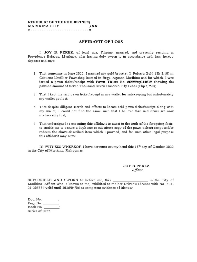 Affidavit of Loss_sample_scribd upload | PDF
