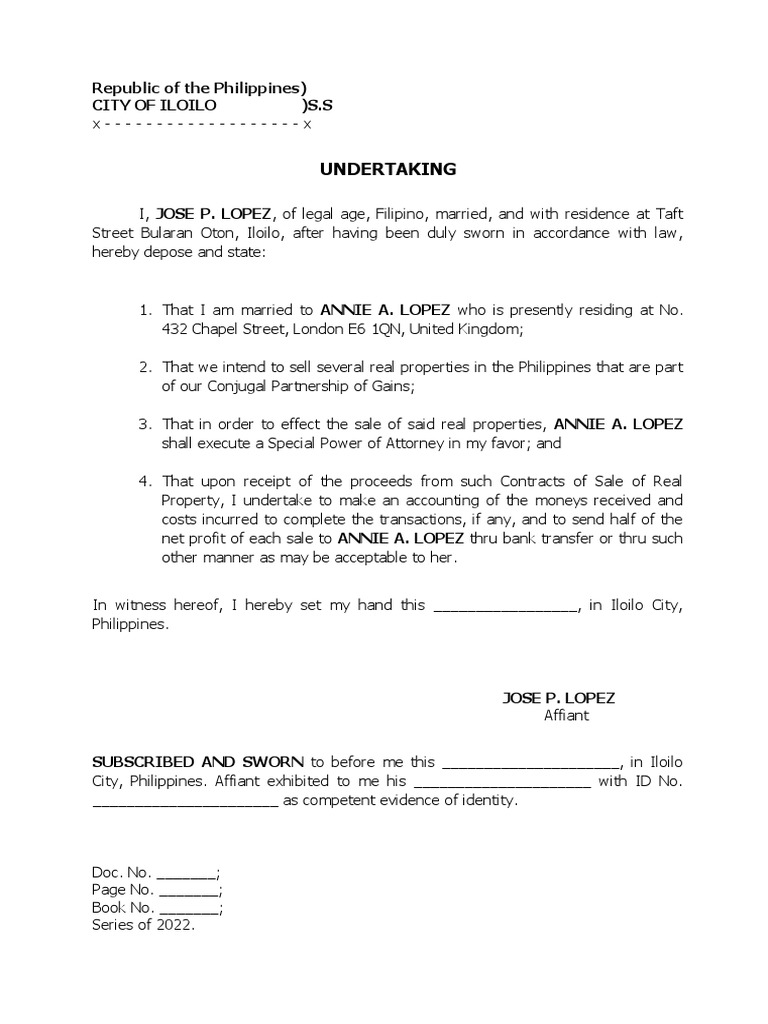 Undertaking Sale of Property - Scribd | PDF