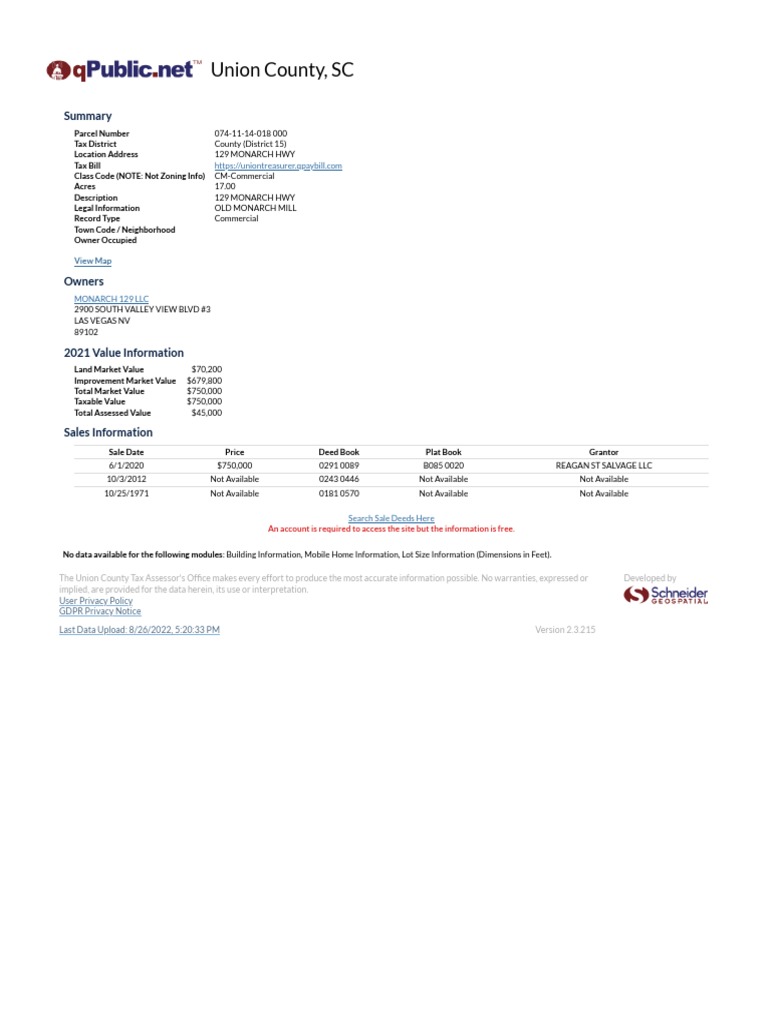 Monarch Mill GIS and Property Tax Description | PDF