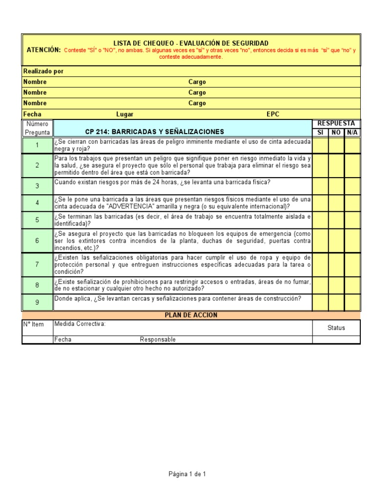 CP214 Checklist - Barricadas y Señalizaciones | PDF