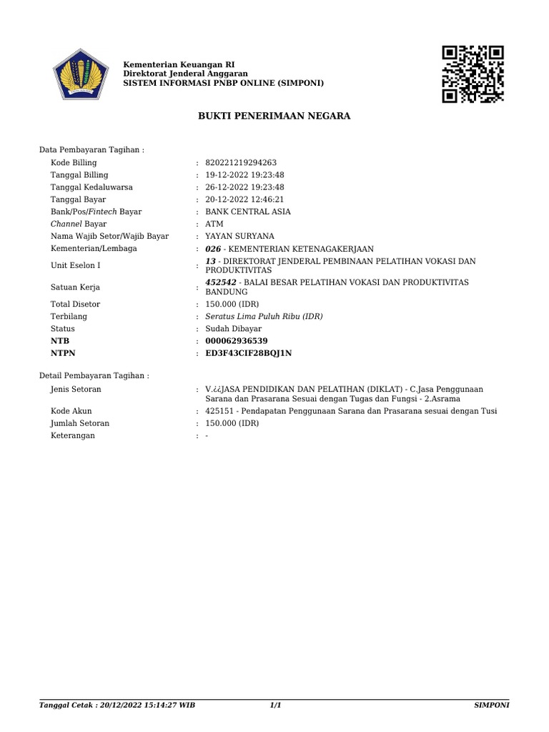 Bukti Bayar PNBP Takemura | PDF