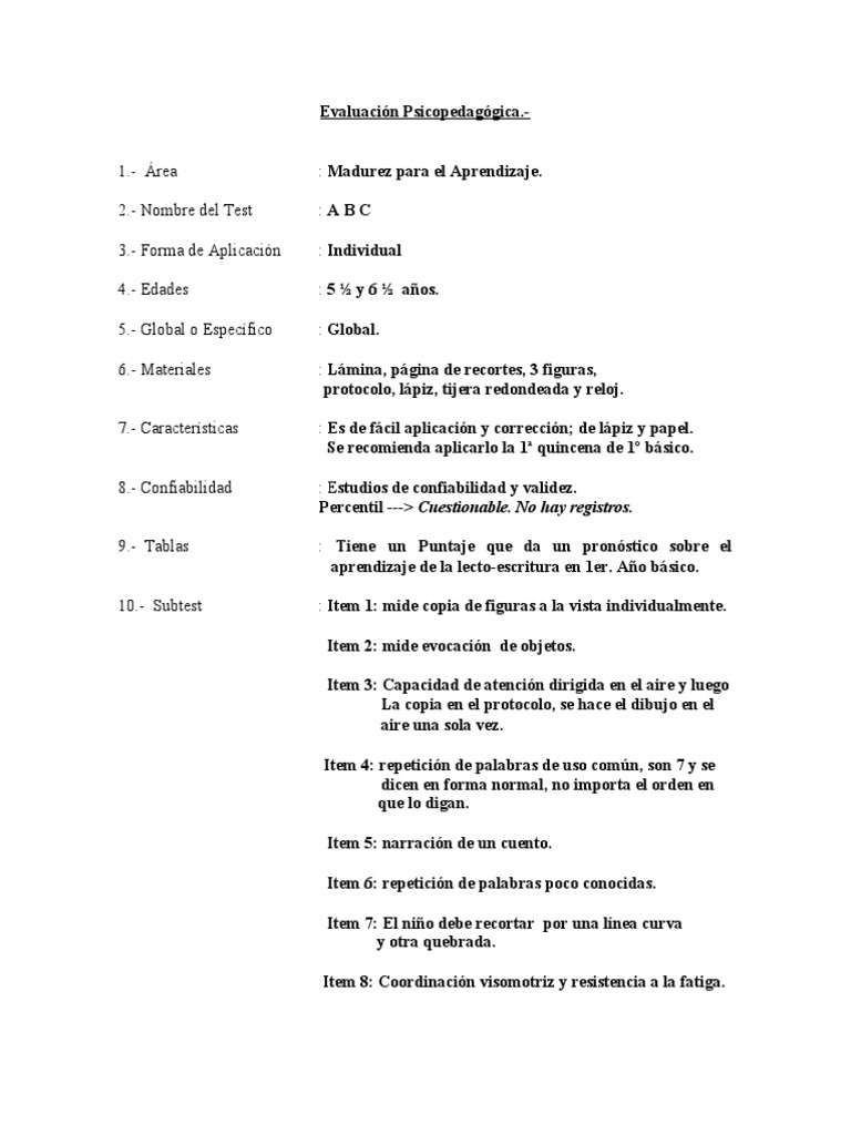 TEST ABC (1) .Ficha | PDF | Memoria | Aprendizaje