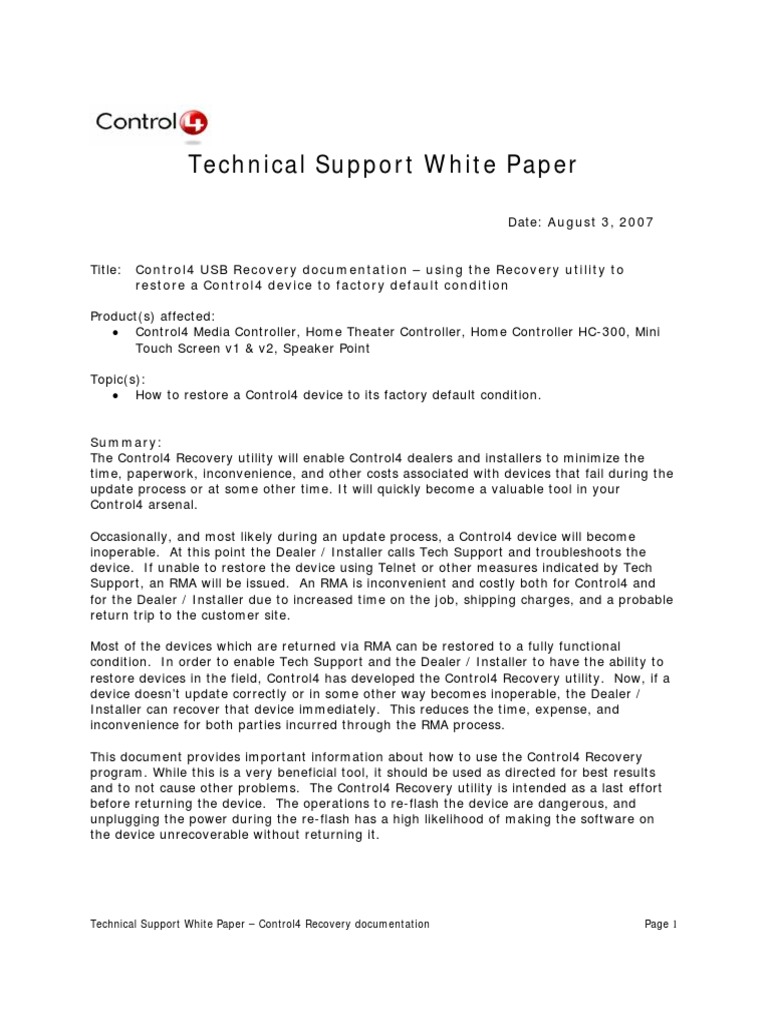 Technical Support White Paper | PDF | Usb Flash Drive | Backup