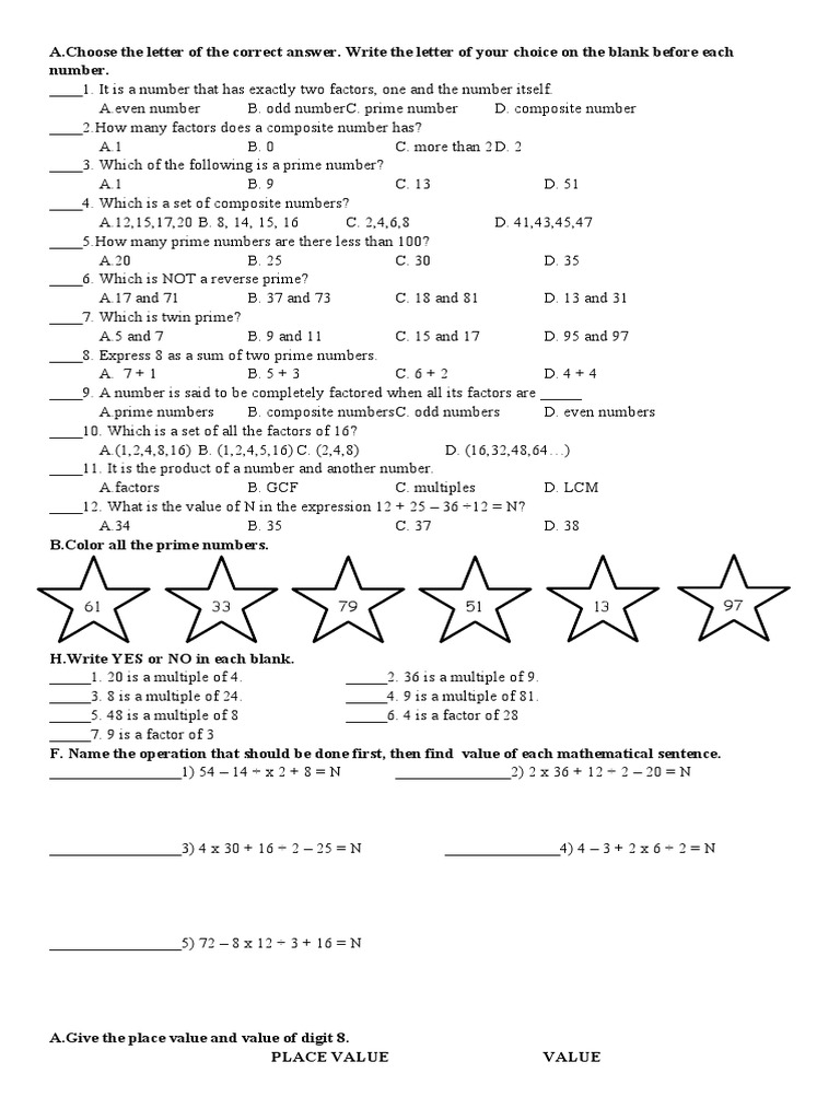 Prime and Composite Numbers Quiz | PDF | Prime Number | Numbers