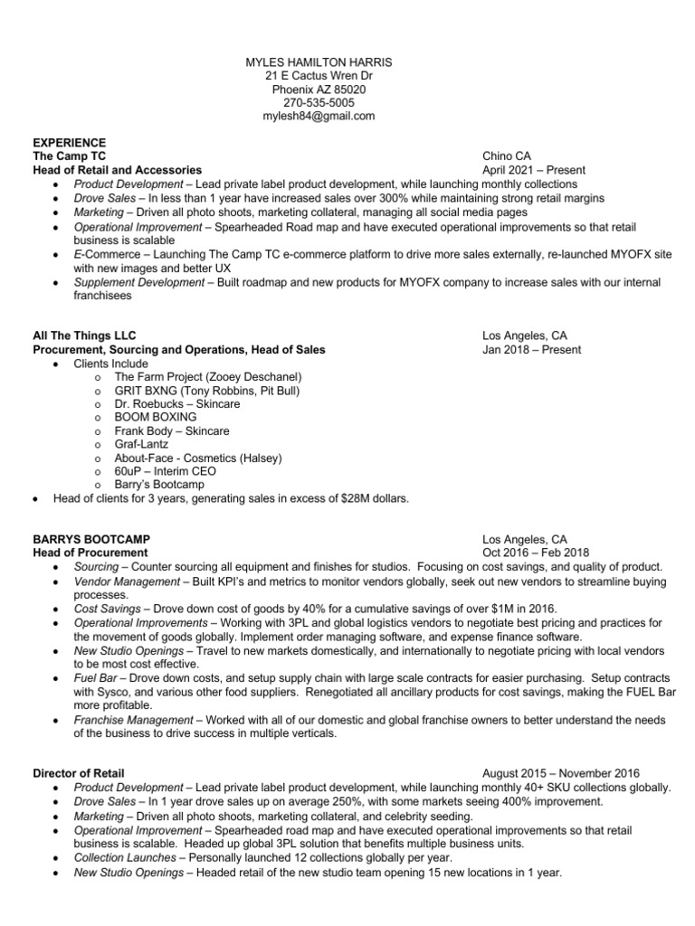 Myles Harris Resume 2021 12 | PDF | Supply Chain | Retail